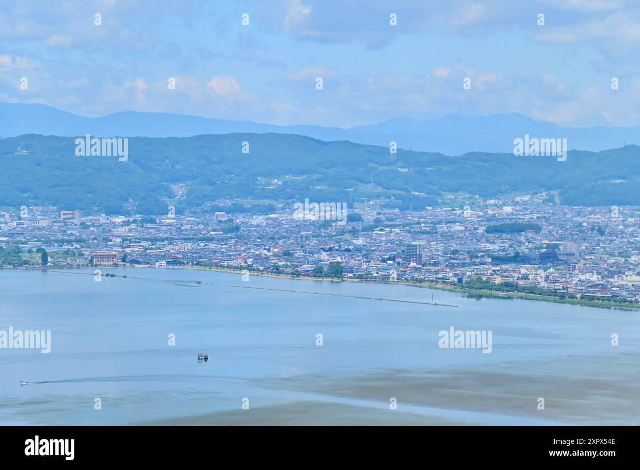 Aerial View of Cityscape of Suwa City and Lake Suwa in Nagano, Japan ...