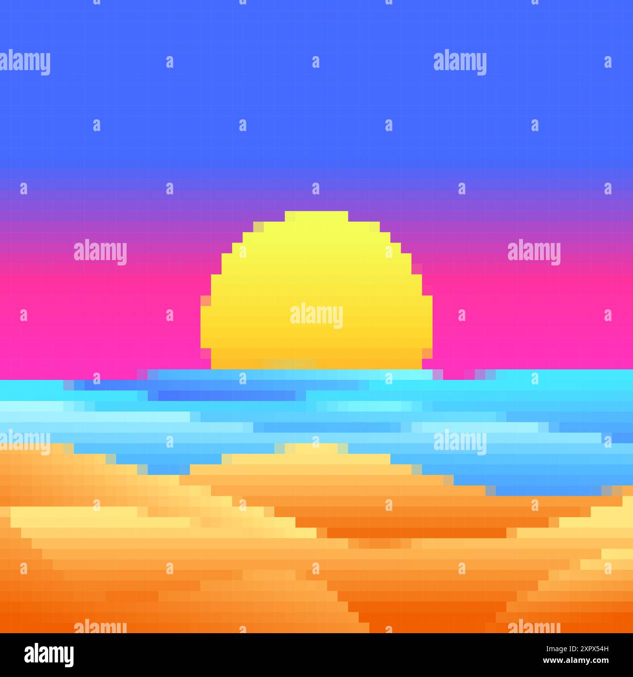 Pixel coastline, sandy beach and shore. Sunset on the beach in the ...