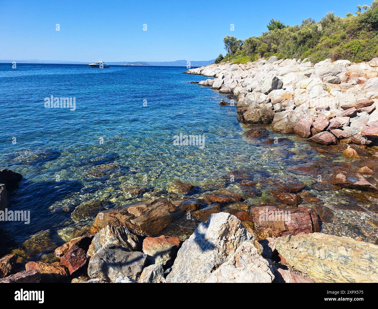 Wide Angle Perspective of the Aegean Sea: Cliff side Rock Beach Natural ...