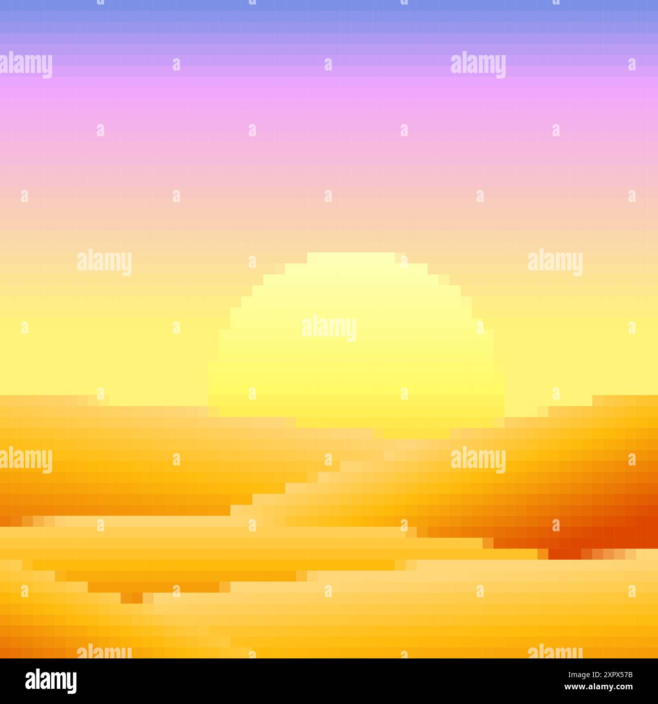 Desert landscape in pixel art style. Sun over sand dunes in the style ...