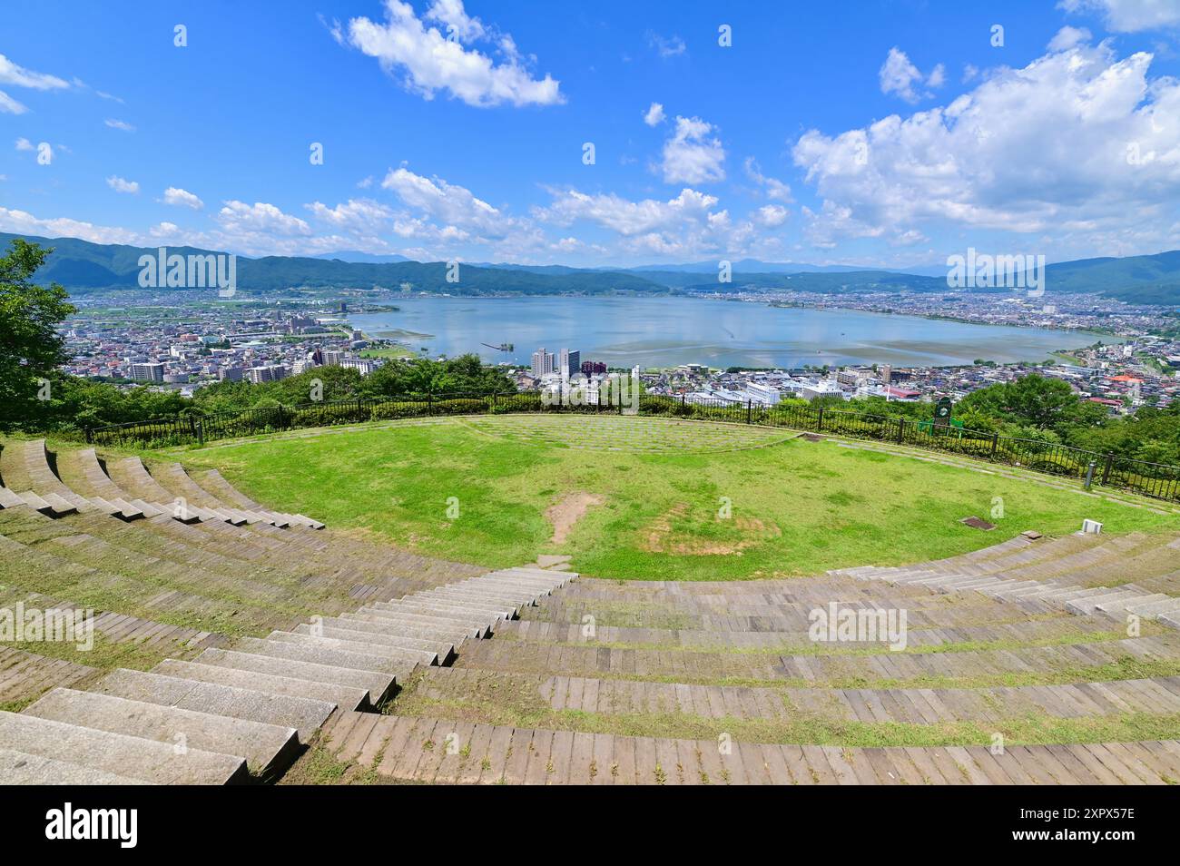View of Lake Suwa from Tateishi Park in Nagano Prefecture Stock Photo ...