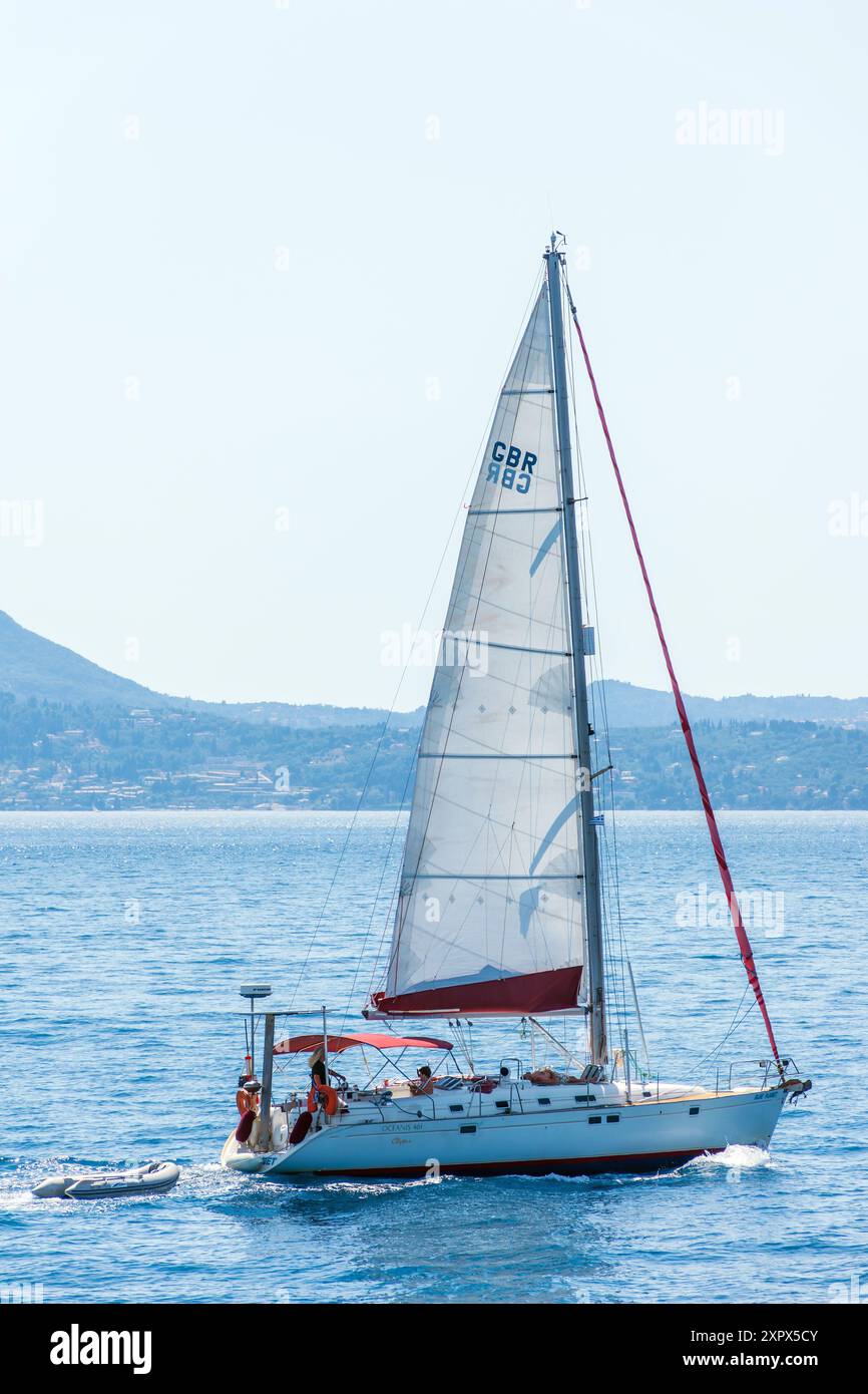 Corfu, Greece, sailboat in the Corfu Strait Stock Photo - Alamy