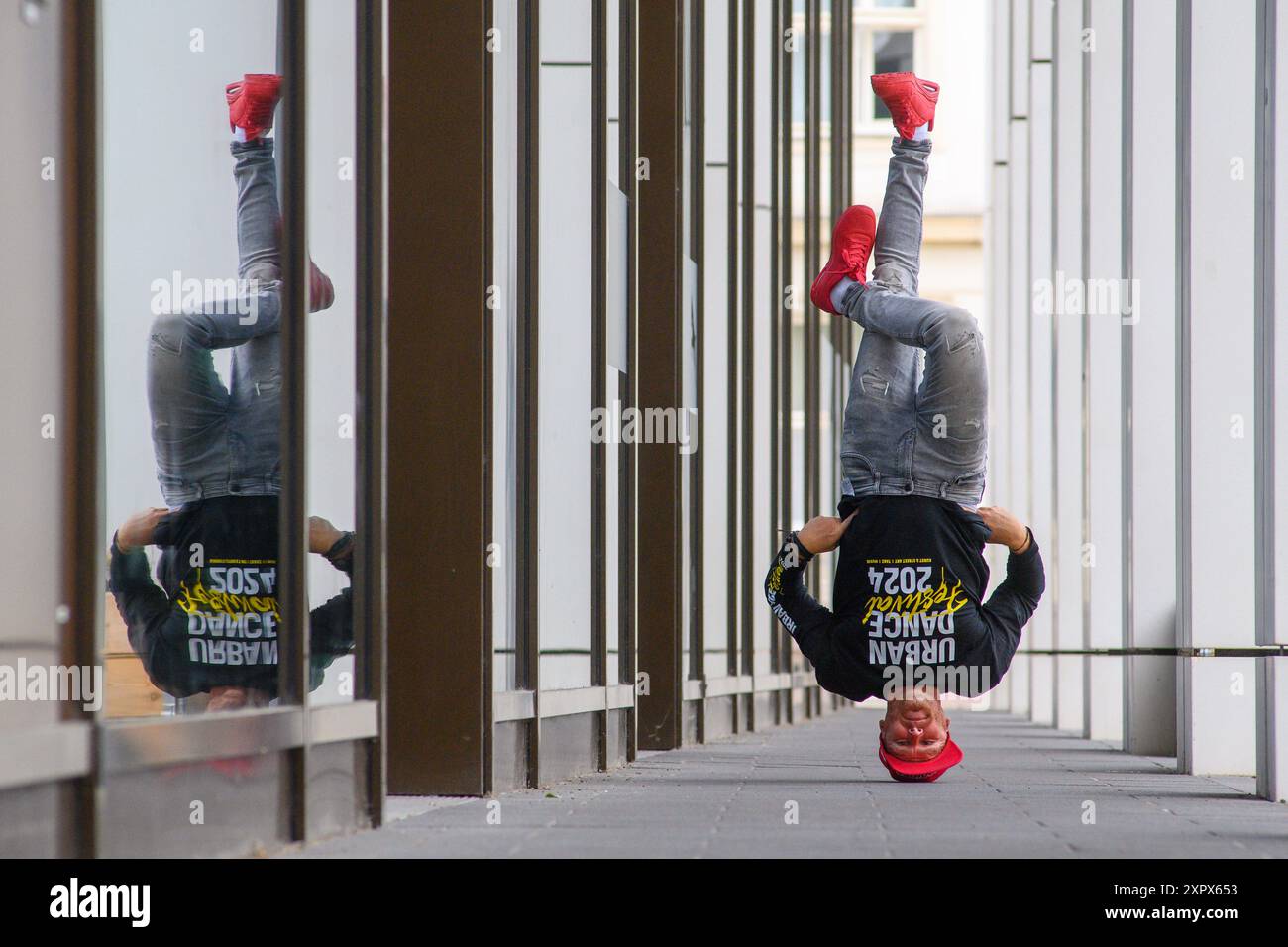 Magdeburg, Germany. 08th Aug, 2024. Nils Klebe from the breakdance group "Da Rookies" performs a ...