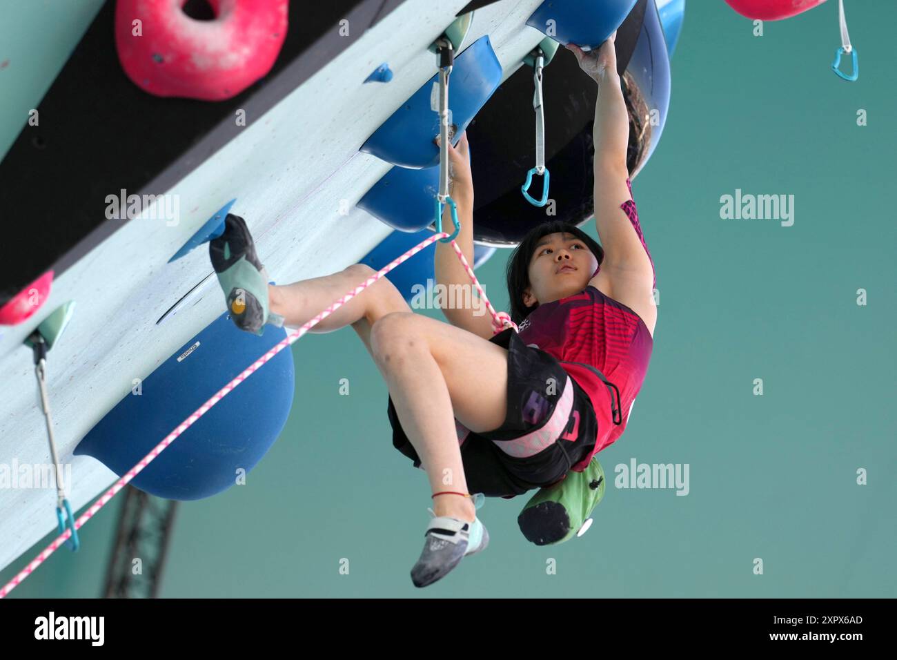 Zhang Yuetong of China competes in the women's boulder and lead ...
