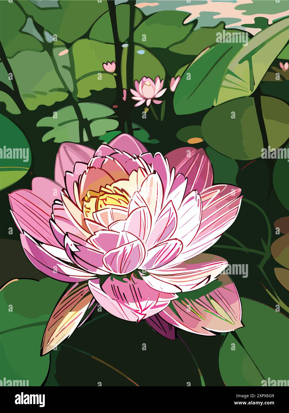 Garden pond with water plants Stock Vector Images - Alamy