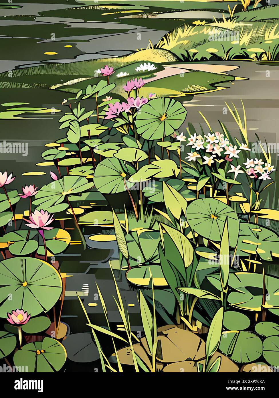 lotus flower plants with green leaves in lake Stock Vector Image & Art ...
