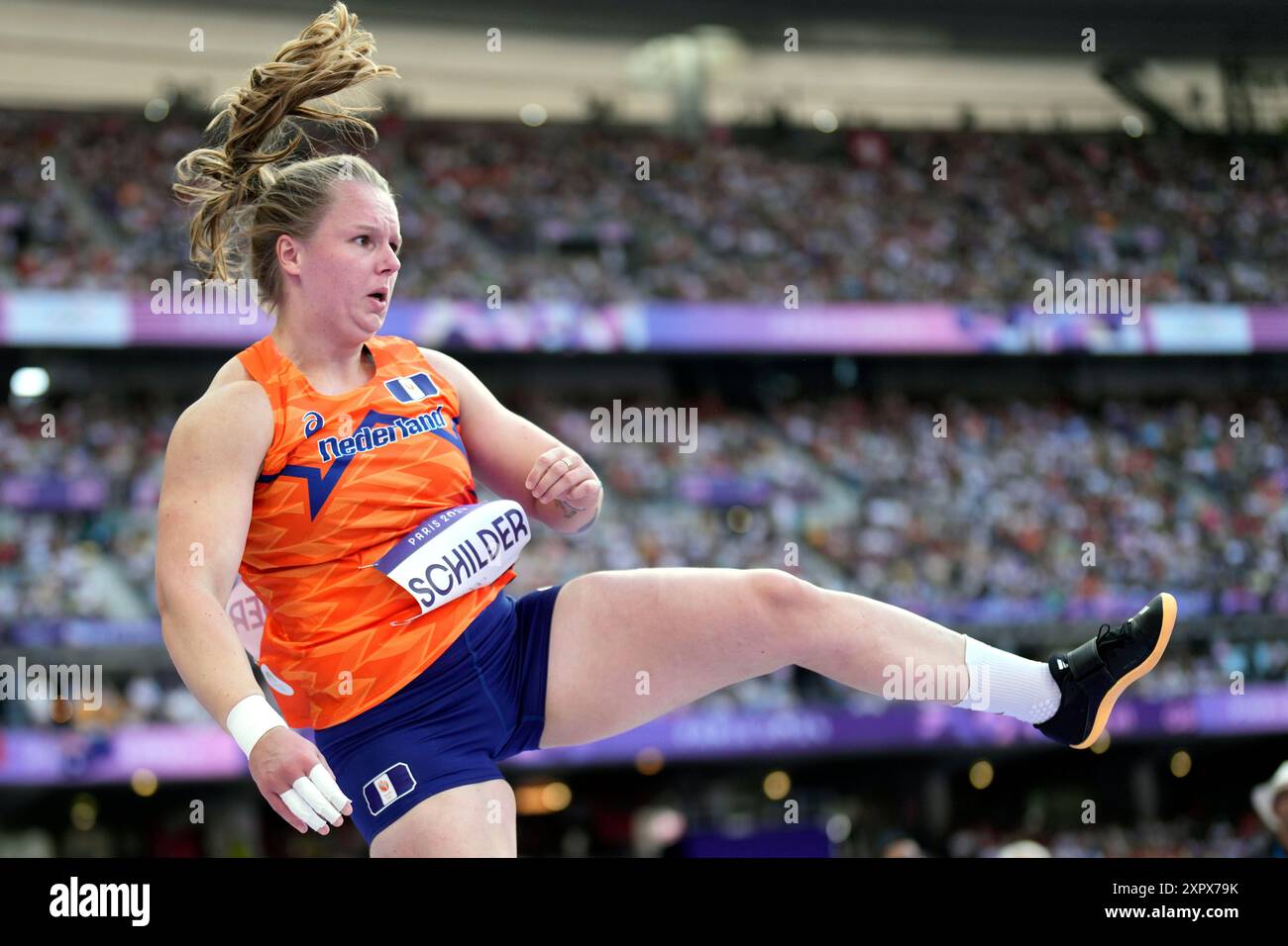 Jessica Schilder, of the Netherlands, competes during the women's shot ...