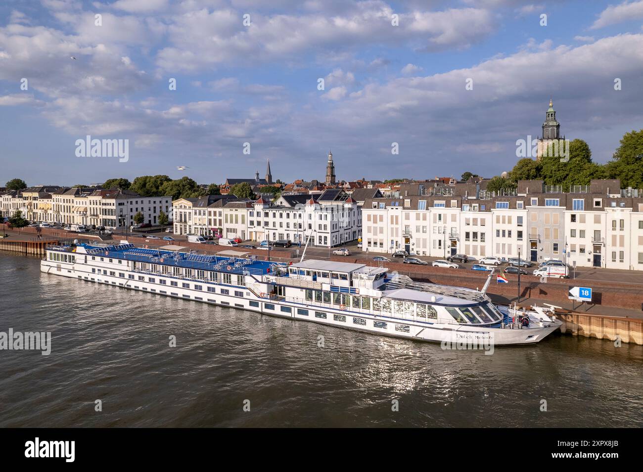 Aerial large tourist river cruise passenger boat Dutch Melody at the ...
