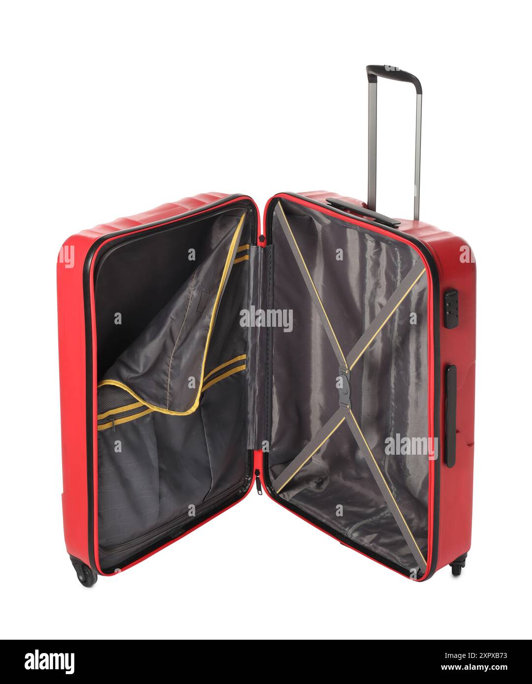 Open empty suitcase for travelling isolated on white Stock Photo - Alamy