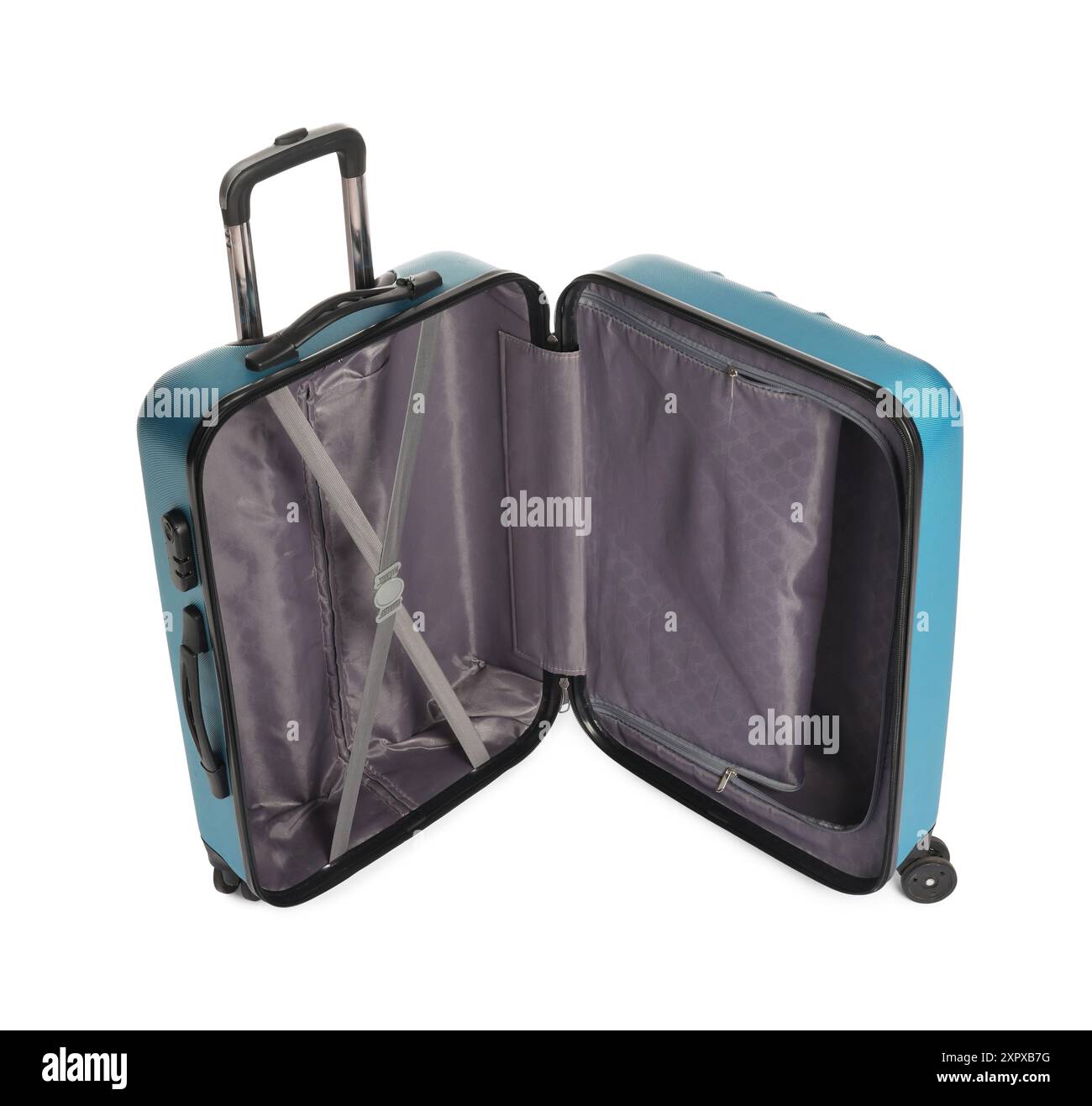 Open empty suitcase for travelling isolated on white Stock Photo - Alamy