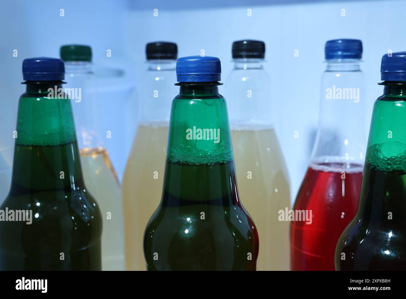 Many different cold drinks in refrigerator, closeup Stock Photo - Alamy