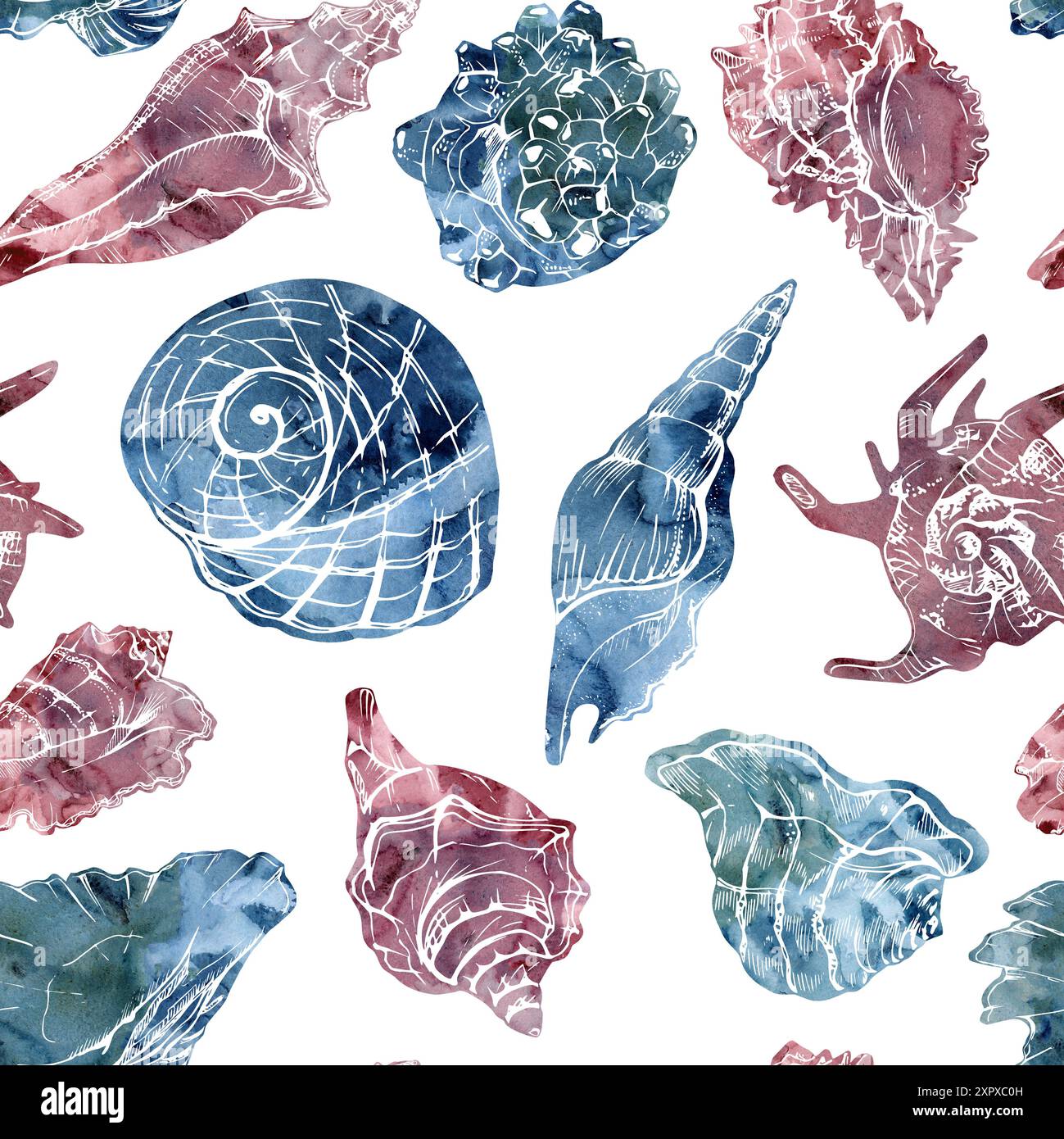 Watercolor and ink hand drawn marine life, sea ocean underwater ...