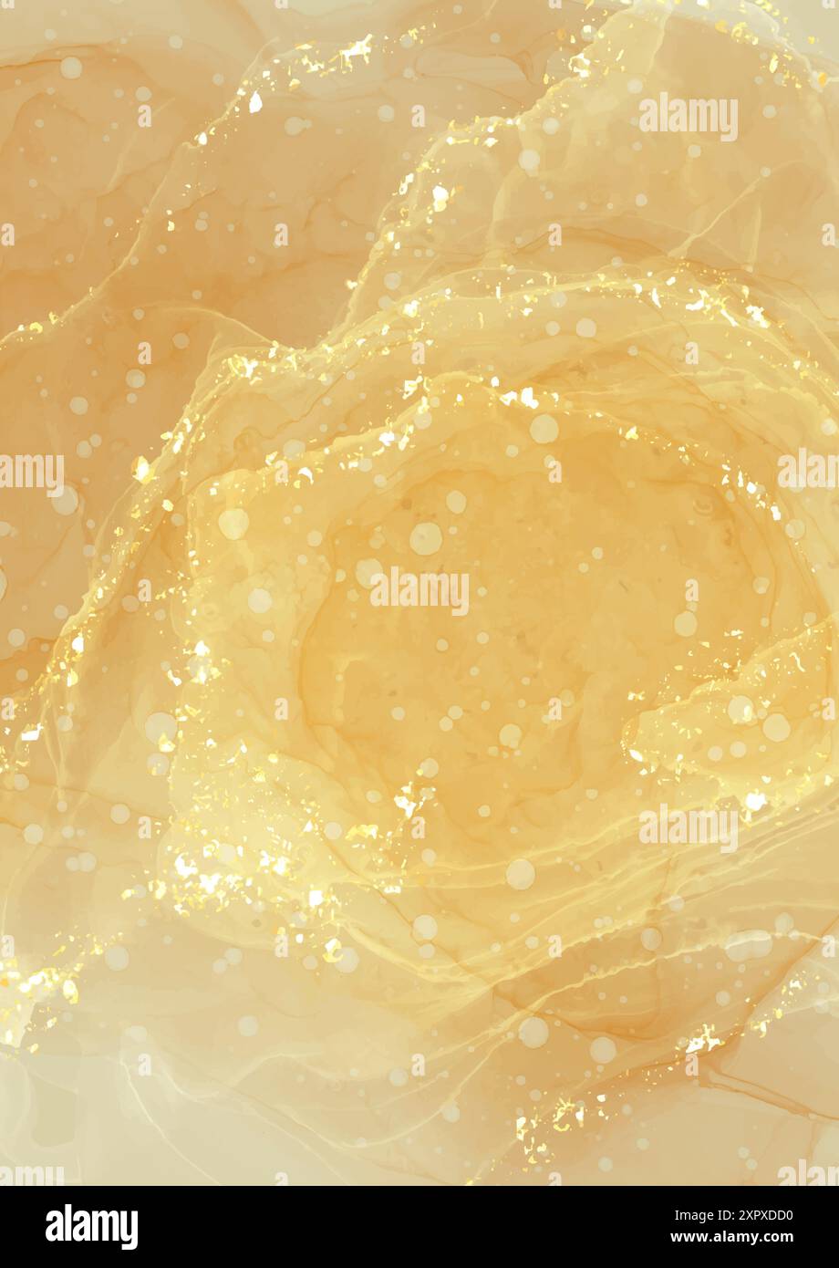 Abstract hand painted gold alcohol ink background with glitter elements ...