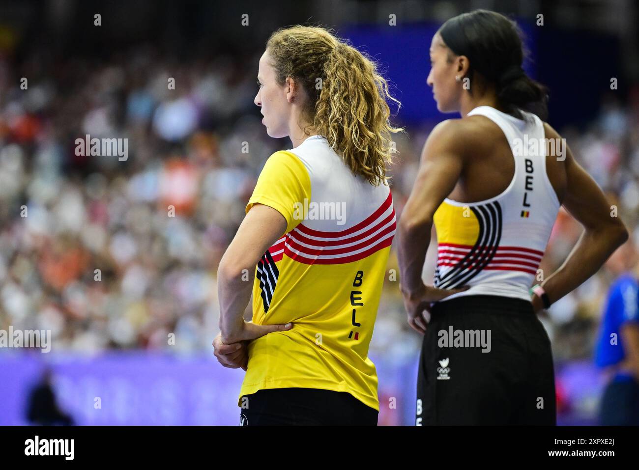 Paris, France. 08th Aug, 2024. Belgian athlete Noor Vidts and Belgian athlete Nafissatou Thiam ...