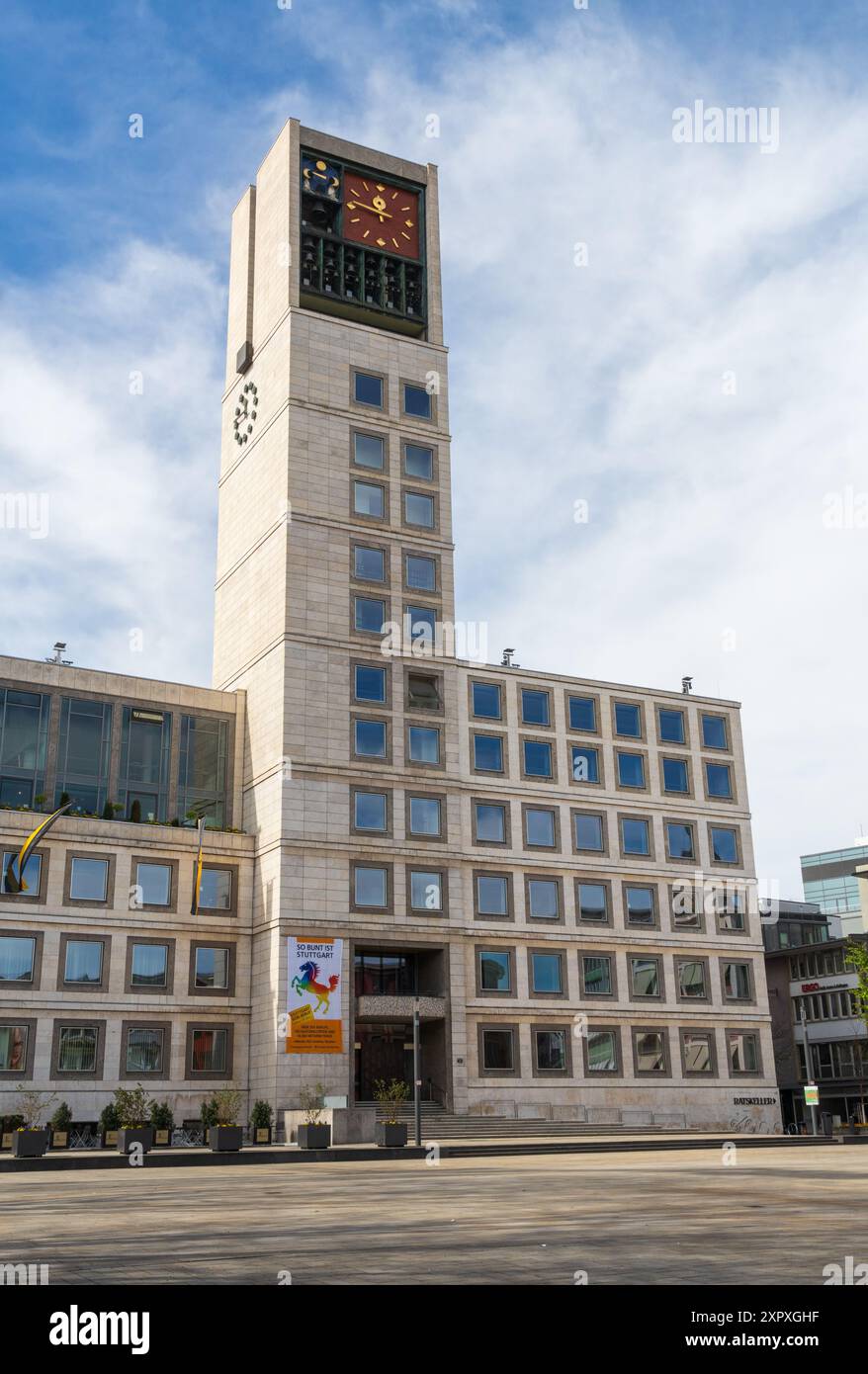 The clock tower of the SPD Stuttgarter Rathaus, Marktplatz in Stuttgart ...