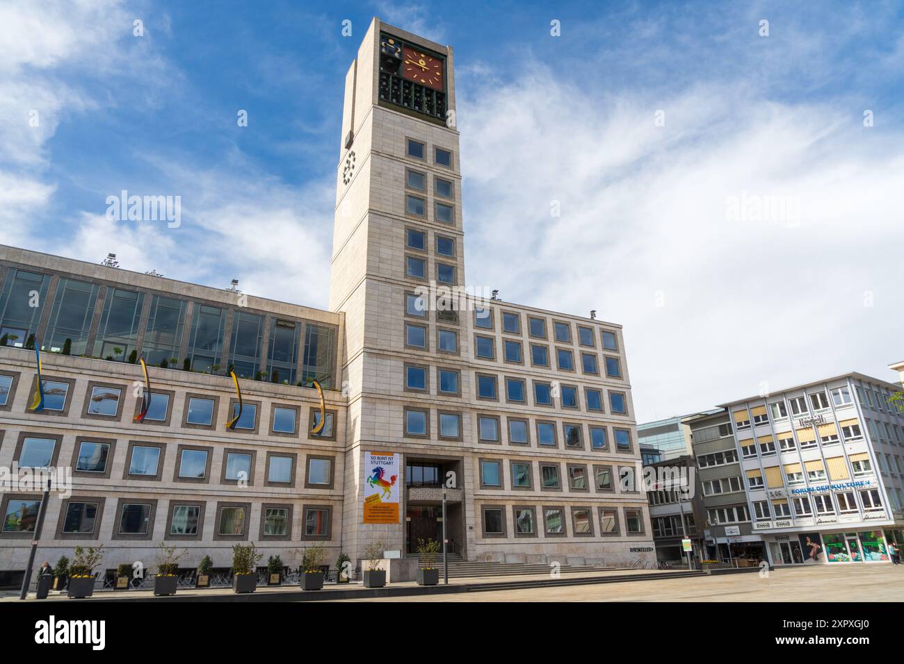 The clock tower of the SPD Stuttgarter Rathaus, Marktplatz in Stuttgart ...