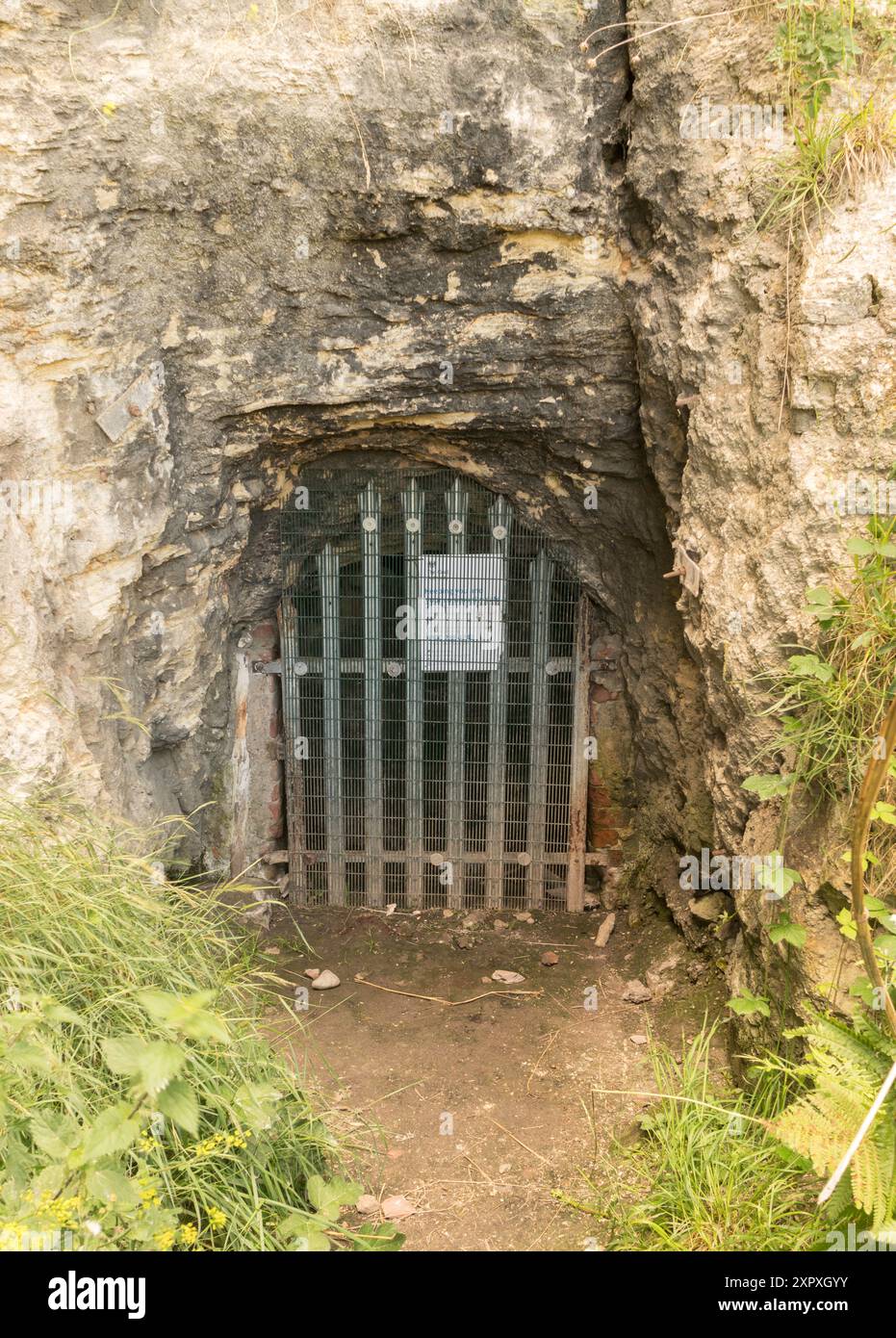 Sealed cave entrance on Blast Beach, Seaham, Co. Durham, England, UK ...