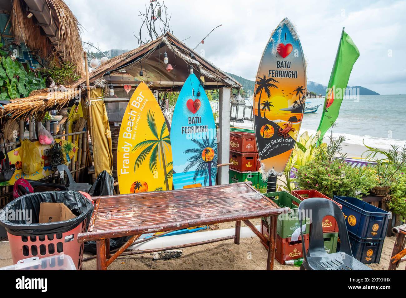 Colourful surfboards outside The Frandy Beach Bar and restaurant in ...