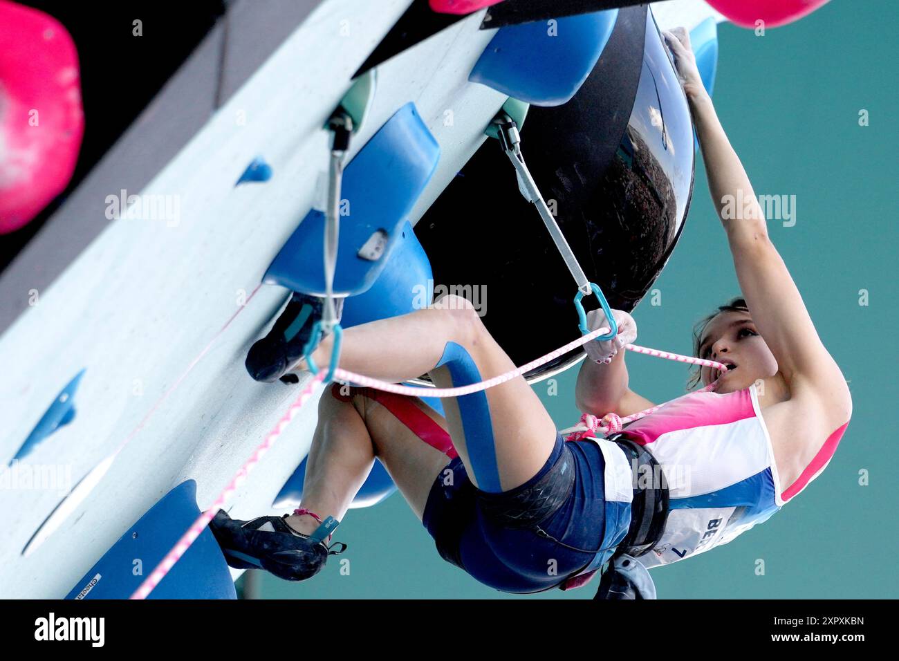 Oriane Bertone of France competes in the women's boulder and lead ...
