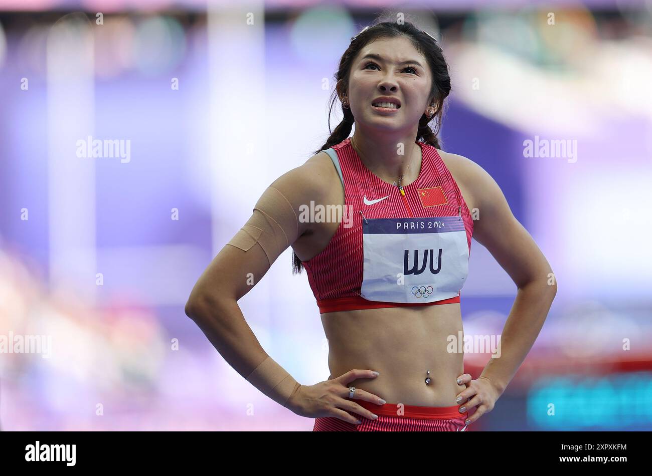 Paris, France. 8th Aug, 2024. Wu Yanni of China reacts after the women ...