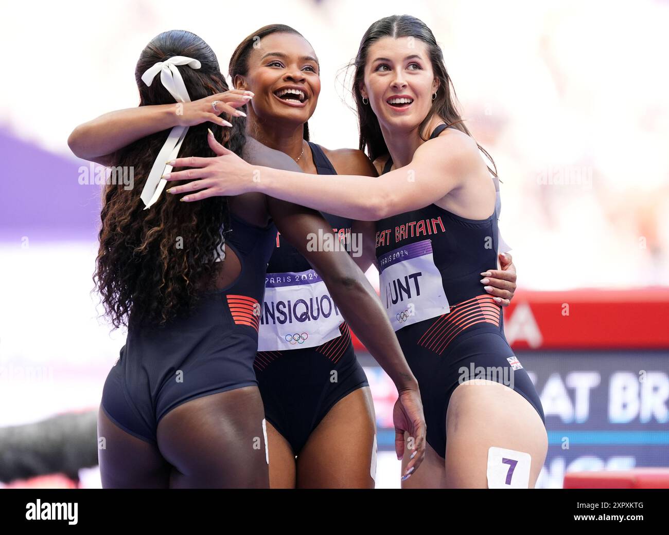 Great Britain's Desiree Henry, Amy Hunt, and Imani-Lara Lansiquot during the Women's 4 x 100m ...