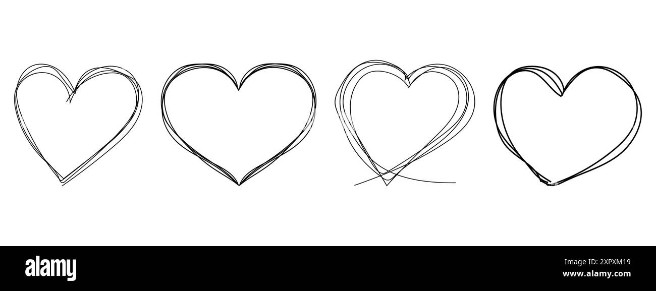 Heart frame scribble hand drawn thin line. Love set highlight text box ...