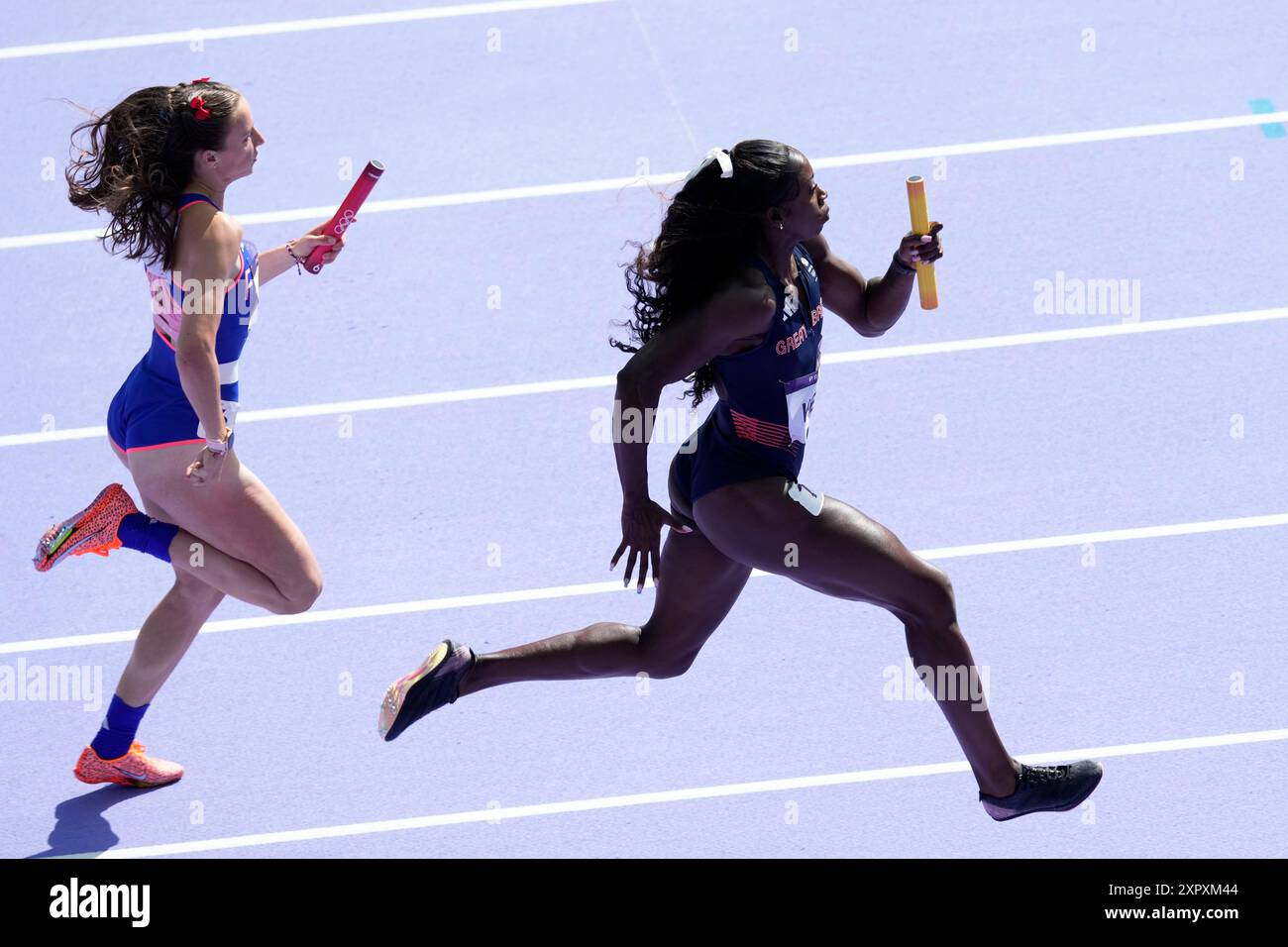 Chloe Galet, of France,, left, and Desiree Henry, of Britain, compete ...