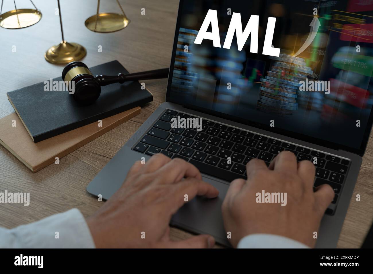 Anti Money Laundering (AML) Businessman judge in office with finance ...