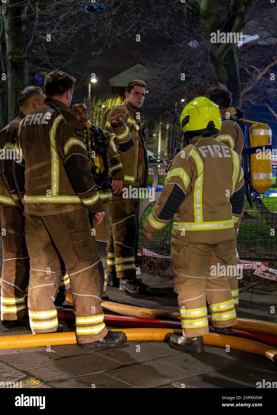 A London residential tower block on fire is attended by the London Fire ...