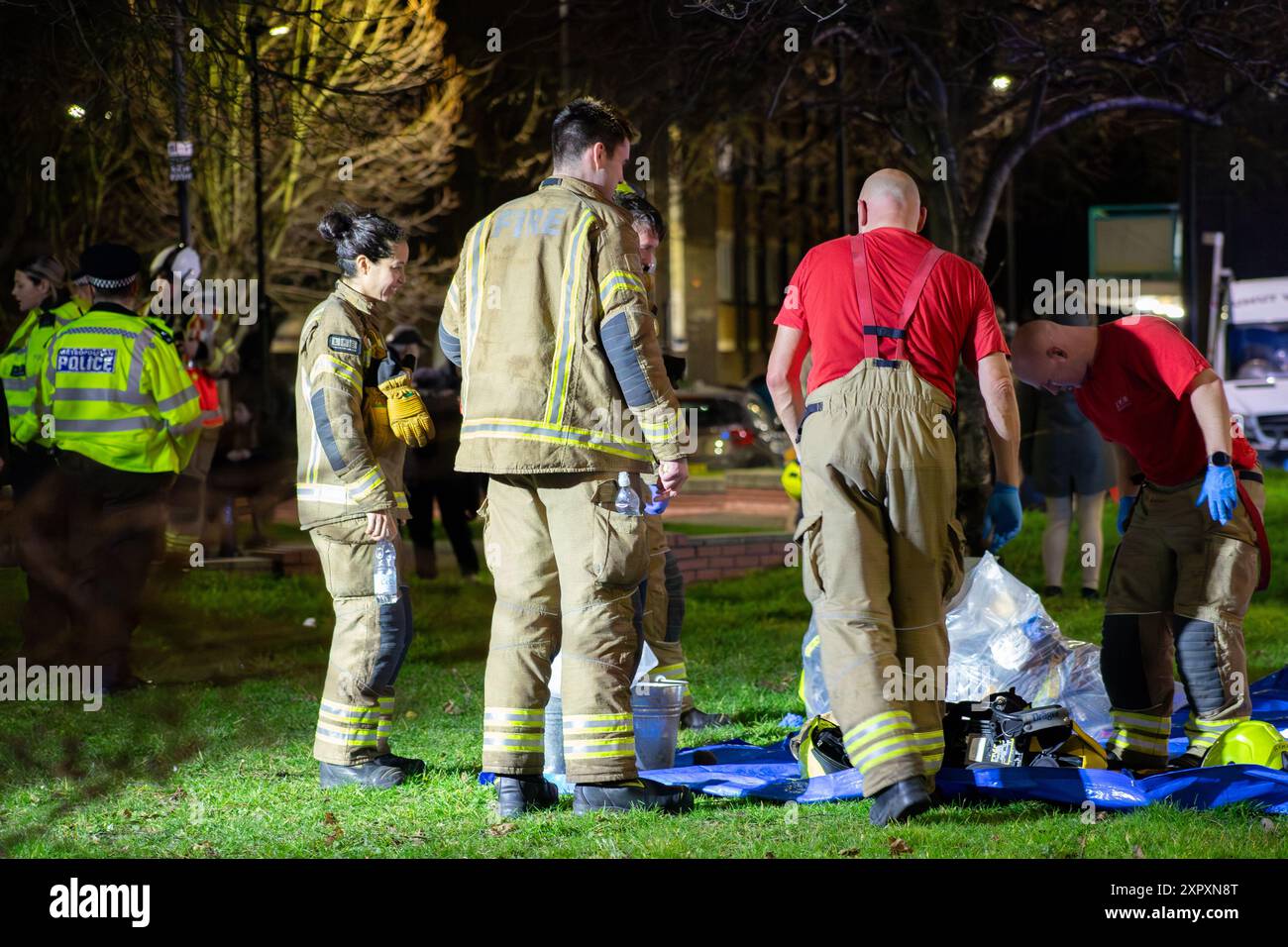 A London residential tower block on fire is attended by the London Fire ...