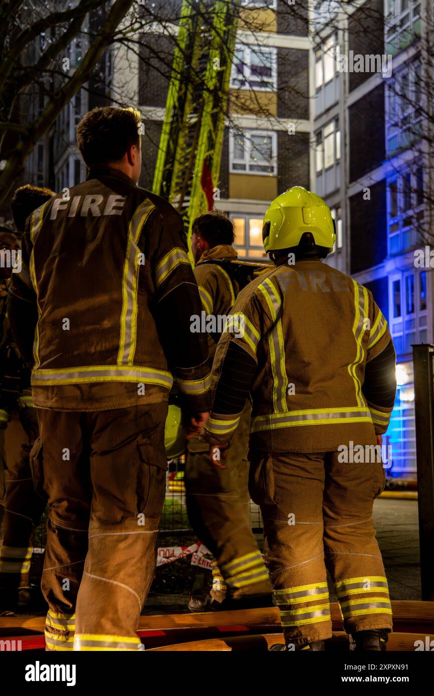 A London residential tower block on fire is attended by the London Fire ...