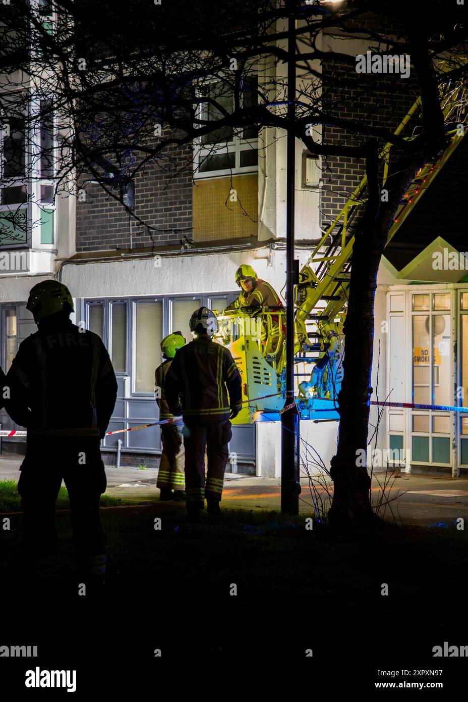 A London residential tower block on fire is attended by the London Fire ...