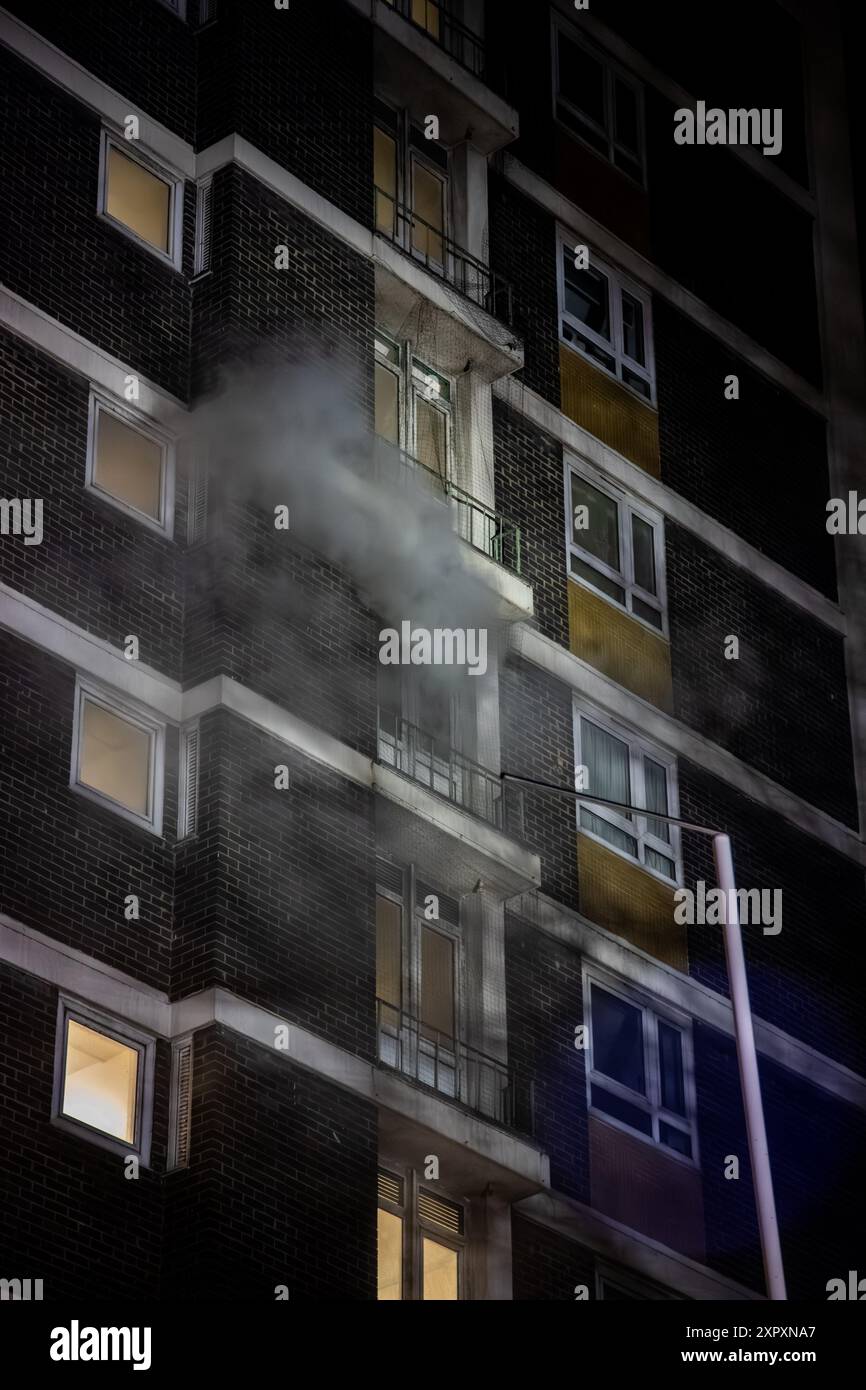 A London residential tower block on fire is attended by the London Fire ...