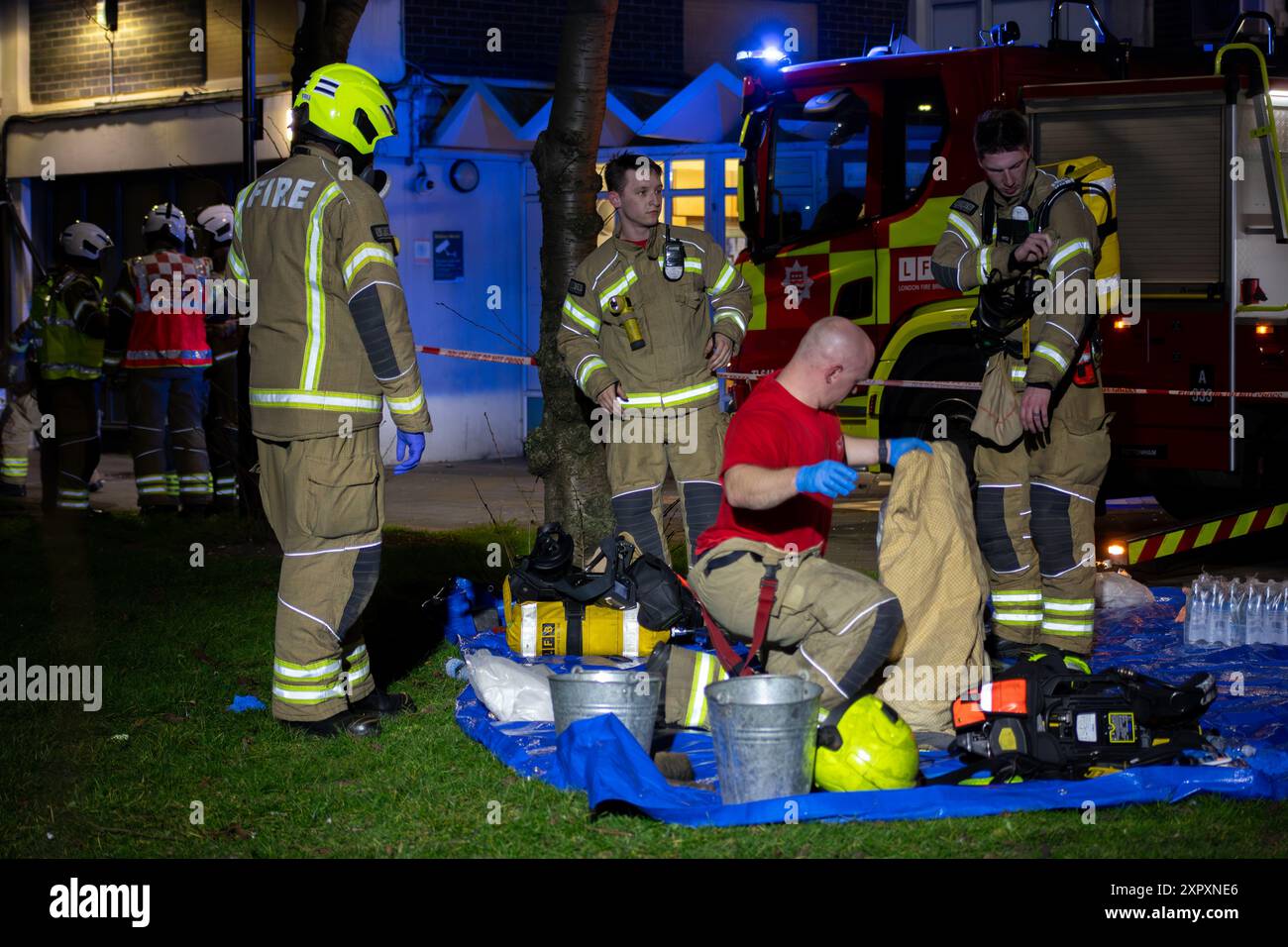 A London residential tower block on fire is attended by the London Fire ...