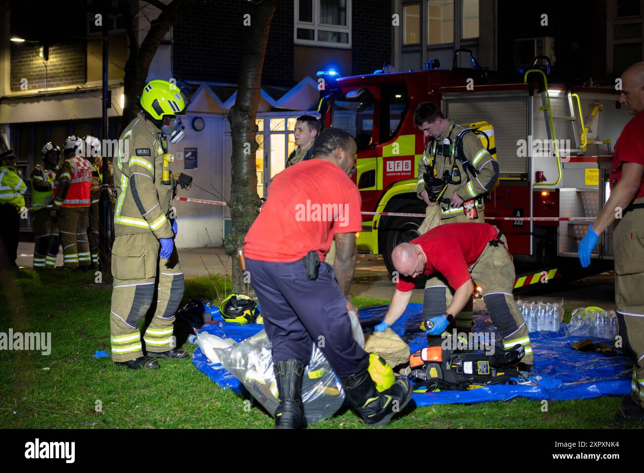 A London residential tower block on fire is attended by the London Fire ...