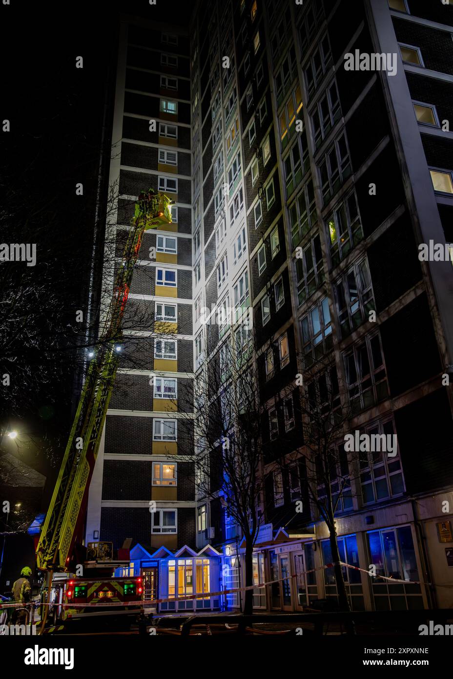 A London residential tower block on fire is attended by the London Fire ...