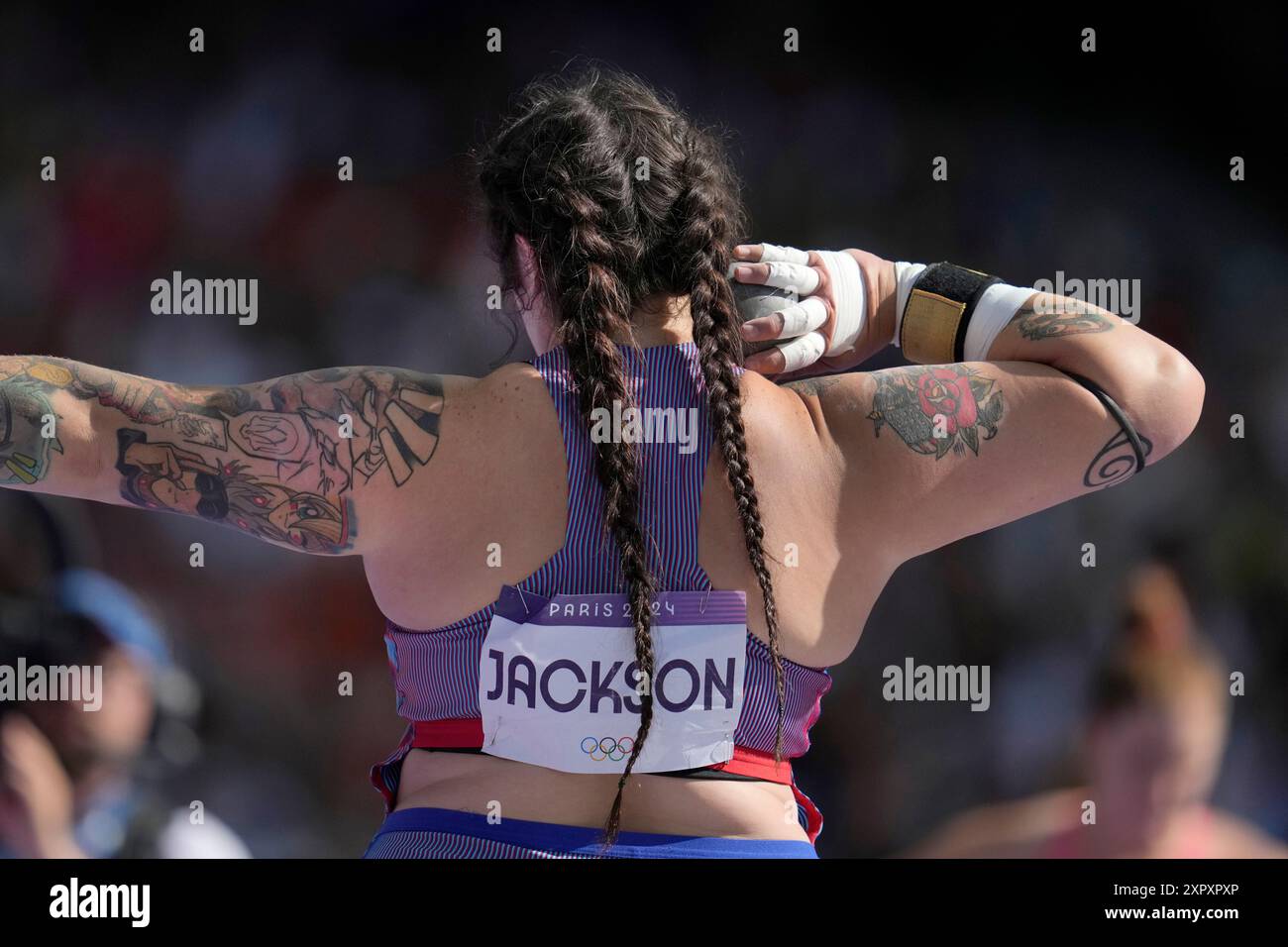 Chase Jackson, of the United States, competes during the women's shot ...