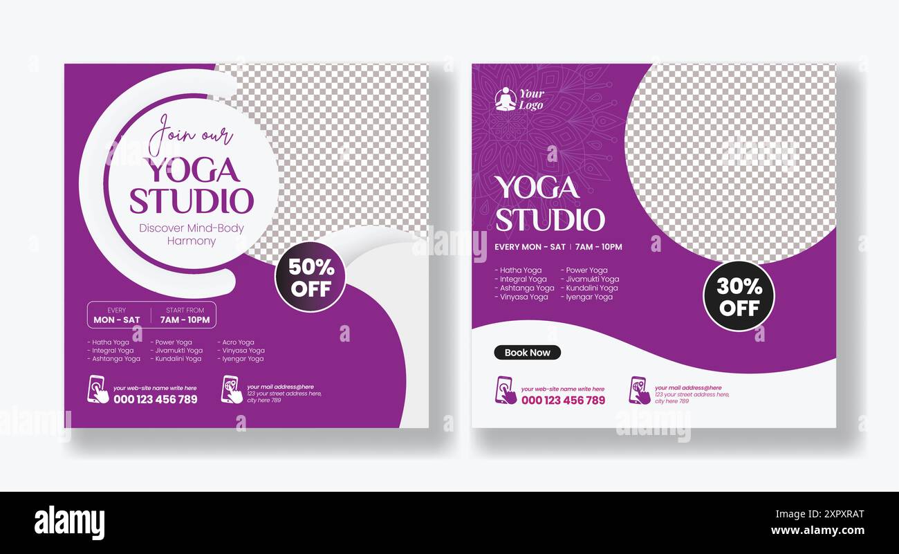 Yoga social media post or web banner template, wellness promotional ads ...