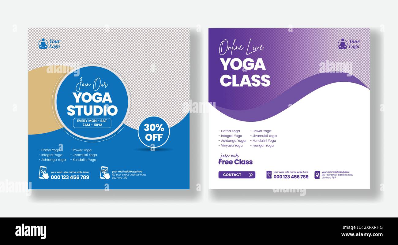 Yoga or meditation social media posts, ads, banner or square flyer or ...