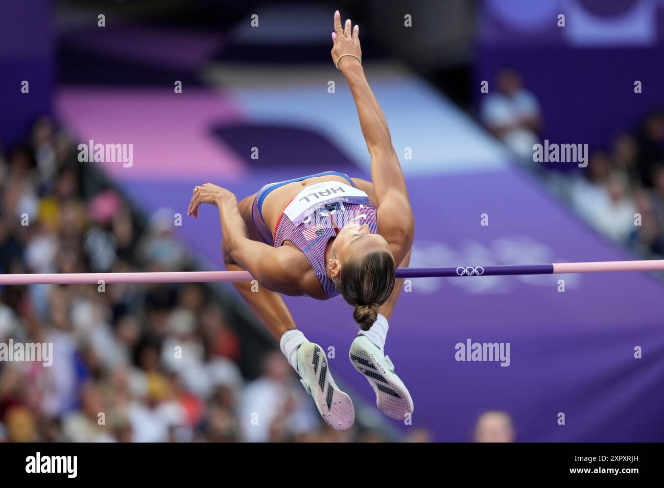 Anna Hall, of the United States, competes during the women's heptathlon ...
