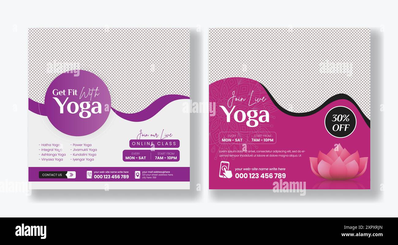 Yoga social media post or web banner template, wellness promotional ads ...