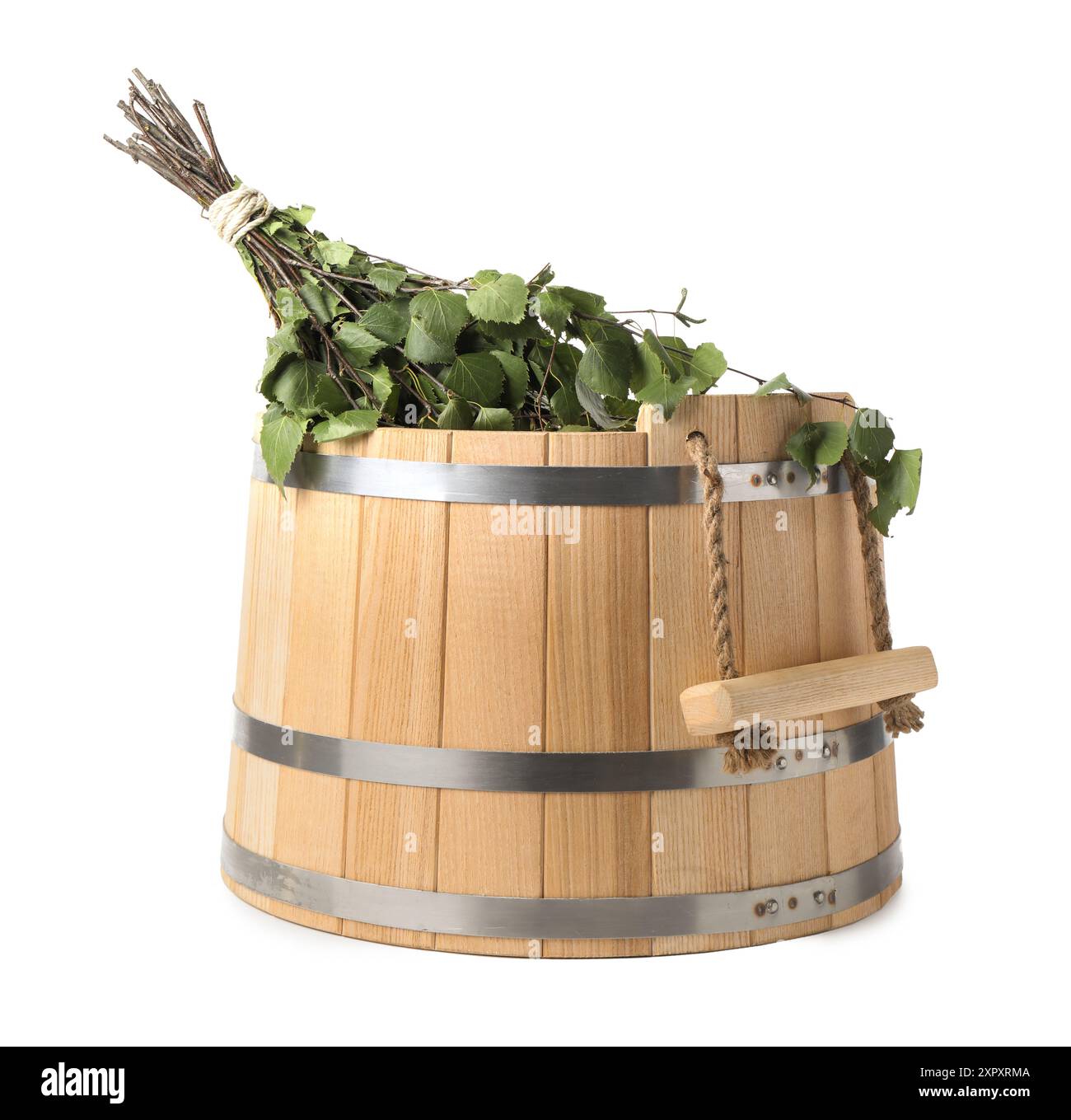 Sauna whisk in bucket isolated on white Stock Photo - Alamy