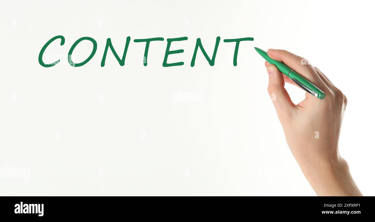 Word Content written by woman on white background. Banner design Stock ...