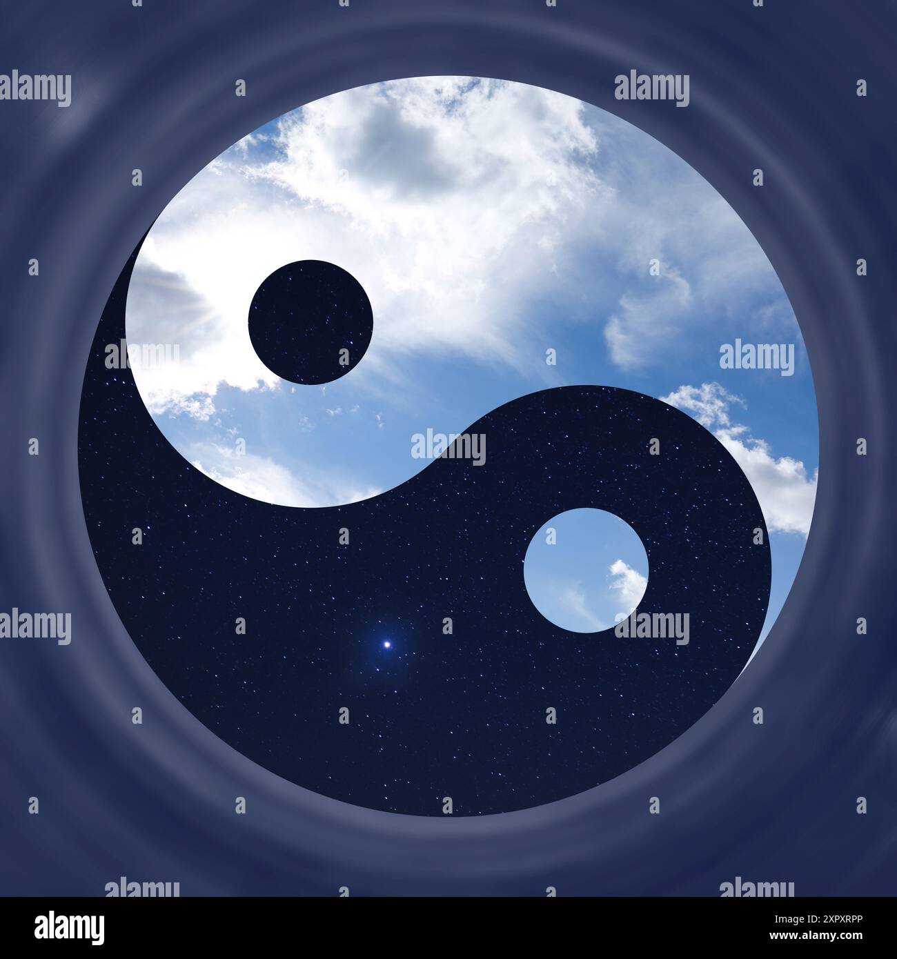 Yin and yang symbol with sky at night and day inside Stock Photo - Alamy