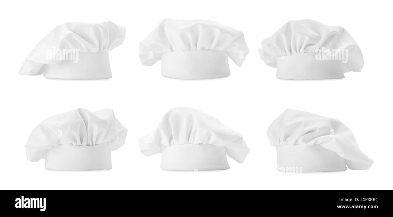 Chef hat isolated on white, collage. Uniform Stock Photo - Alamy