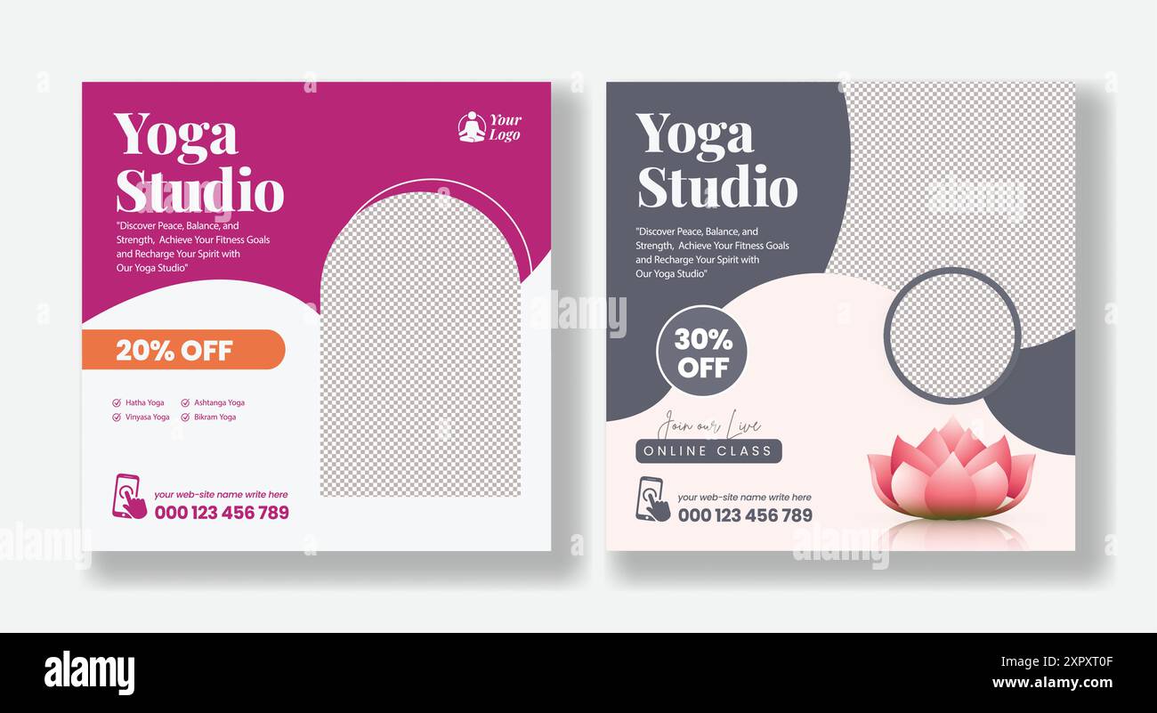 Yoga social media post or web banner template, wellness promotional ads ...