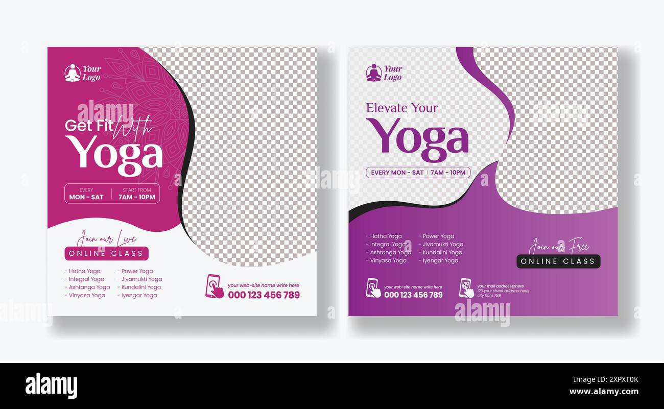 Yoga social media post or web banner template, wellness promotional ads ...