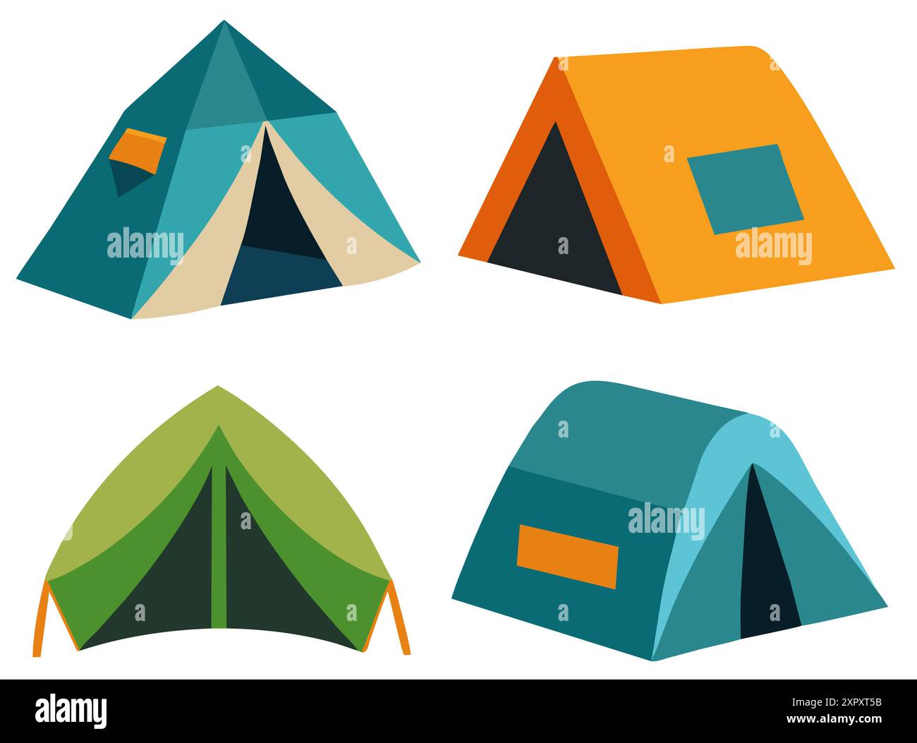 Set of camping tents for outdoor travel. Cartoon style vector ...