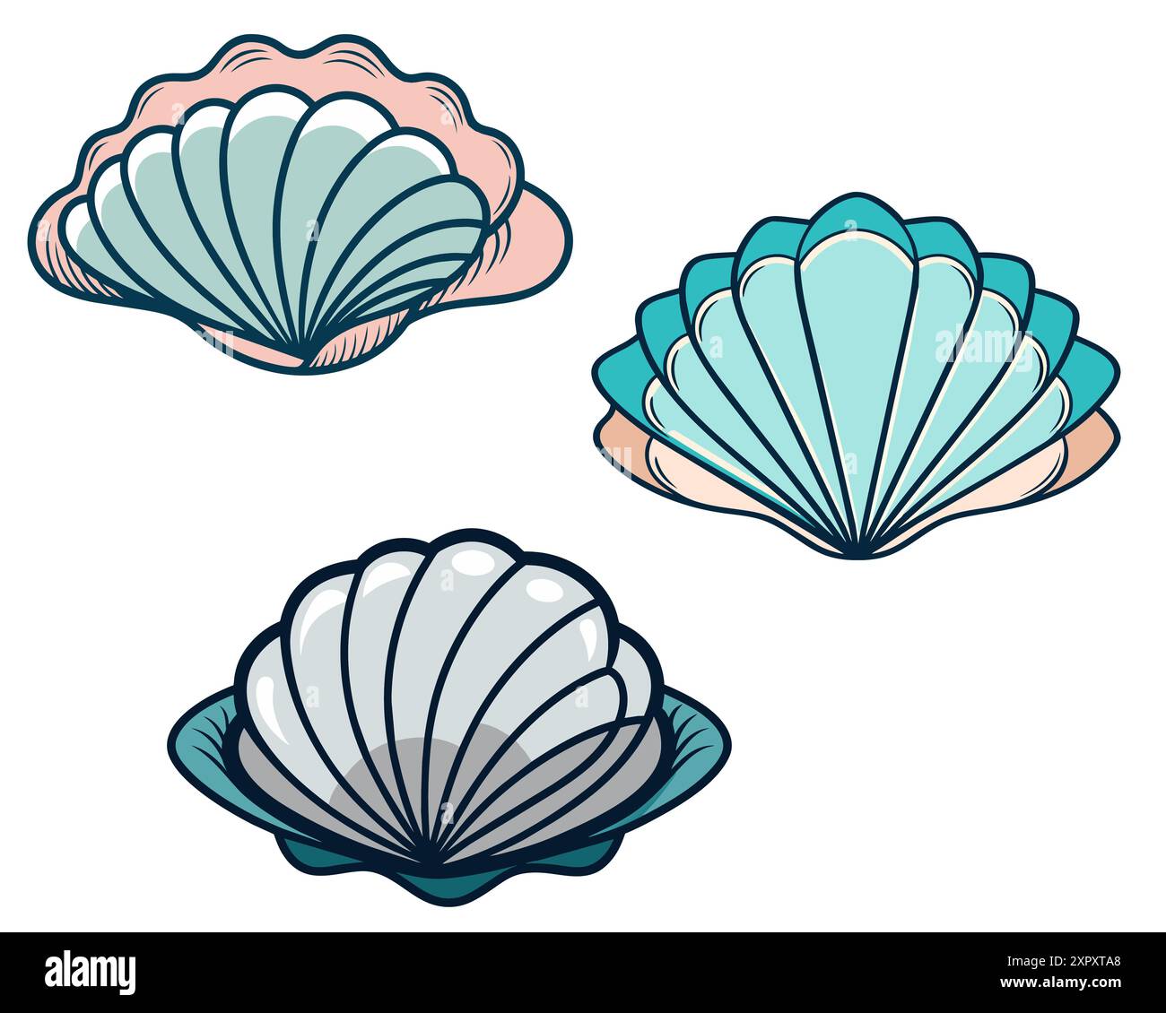 Set of hand drawn colorful seashells. Cartoon style vector illustration ...