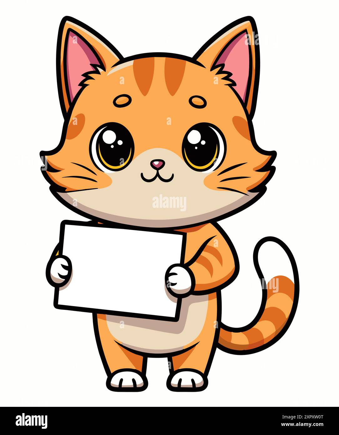 Hand drawn funny cat holding an empty banner with place for text ...